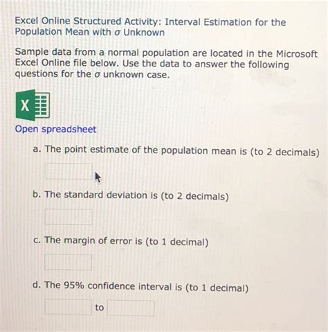 Solved Excel Online Structured Activity Interval Estimation Chegg