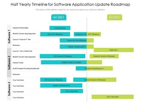 Half Yearly Timeline For Software Application Update Roadmap Icons PowerPoint Templates
