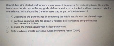 Solved Ganesh Has Kick Started Performance Measurement