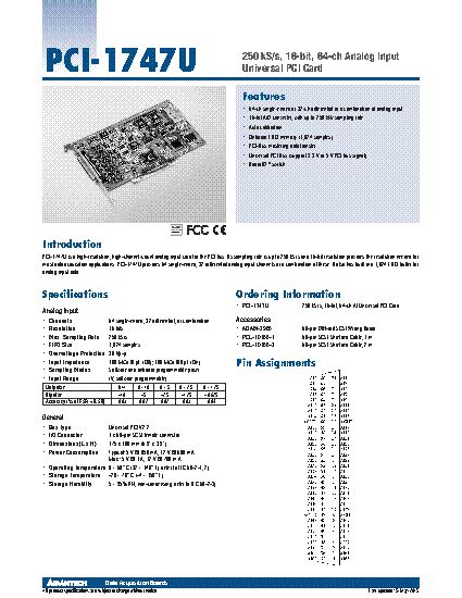 PCI 1747U Datasheet 250 KS S 16 Bit 64 Ch Analog Input Universal PCI Card