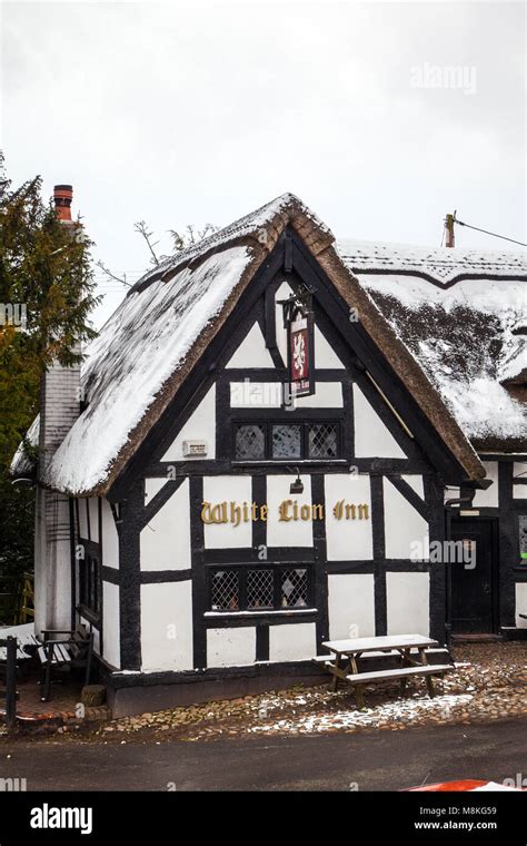 Snow Covered Black And White Half Timbered Houses And The White Lion