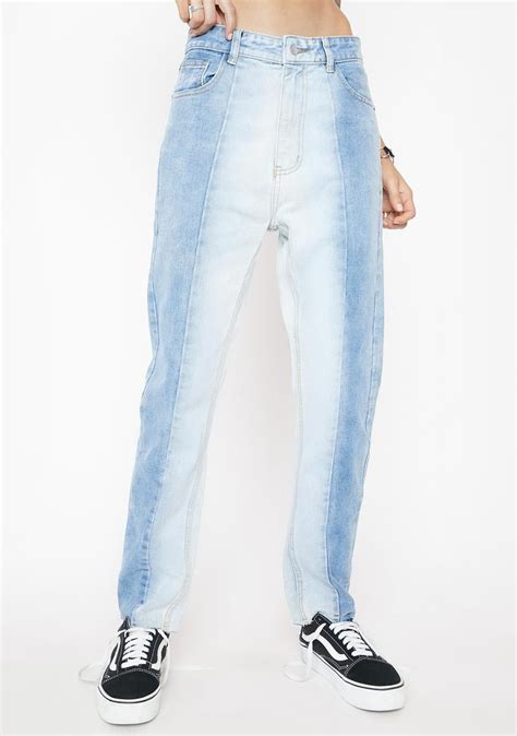 Momokrom Bleached Color Block Jeans Blue Dolls Kill