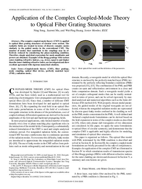 Pdf Application Of The Complex Coupled Mode Theory To Optical Fiber