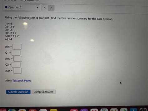 Solved Using The Following Stem Leaf Plot Find The Five Chegg