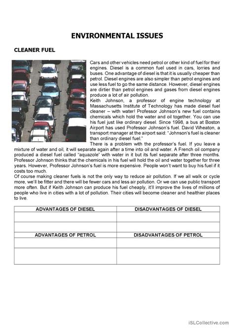 Environmental Issues Cleaner Fuel… English Esl Worksheets Pdf And Doc