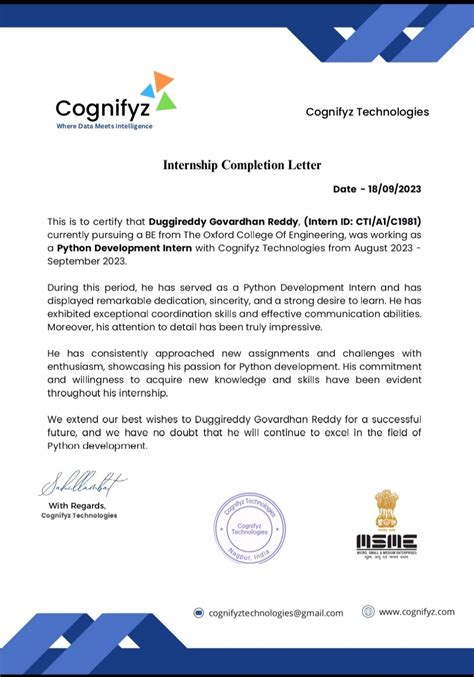 Dgovardhan Reddy On Linkedin Python Internship Career Cognifyz