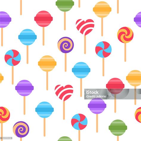 노란색 배경에 화려한 롤리팝 원활한 패턴입니다 밝은 모듬 달콤한 반복 타일 디자인 파티 치료 음식 벽지입니다 스틱 캔디 포장지