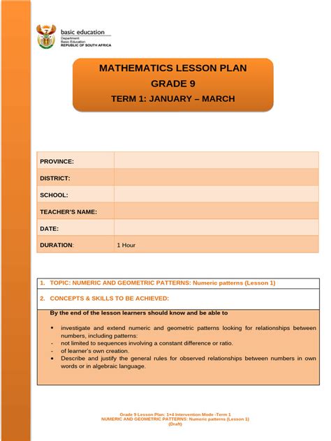 Grade 9 Numeric Patterns Lesson Pdf Numbers Mathematics