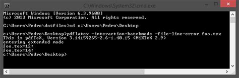 pdftex show error message when using batchmode tex latex stack