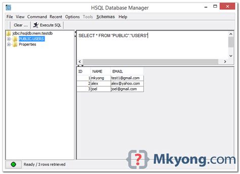 Spring View Content Of Hsqldb Embedded Database