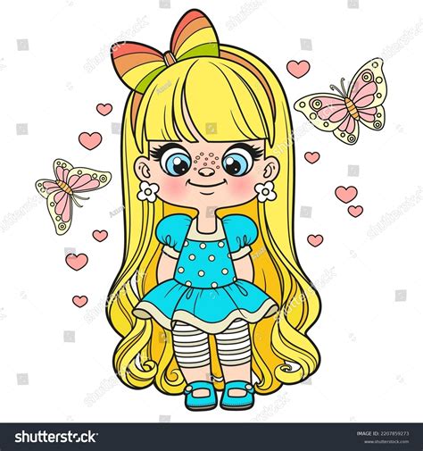 Cute Cartoon Long Haired Girl Lush Stock Vector Royalty Free