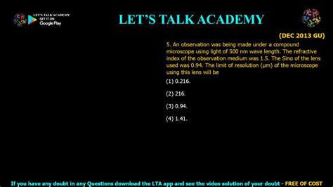 Calculating Limit Of Resolution In A Compound Microscope Csir Net Life Science Coaching Nta
