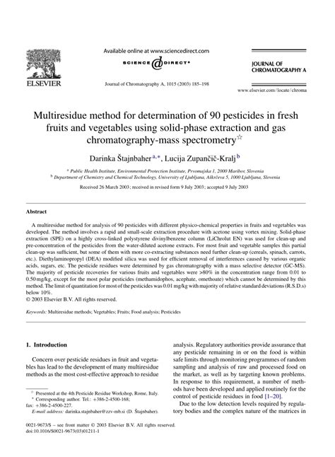 Pdf Multiresidue Method For Determination Of 90 Pesticides In Fresh