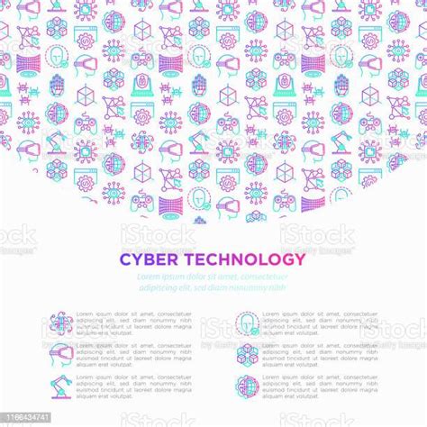 얇은 라인 아이콘 사이버 기술 개념 Ai 가상 현실 안경 바이오 닉스 로봇 공학 글로벌 네트워크 컴퓨터 게임 마이크로 프로세서 나노 로봇 블록 체인 전자 눈 벡터