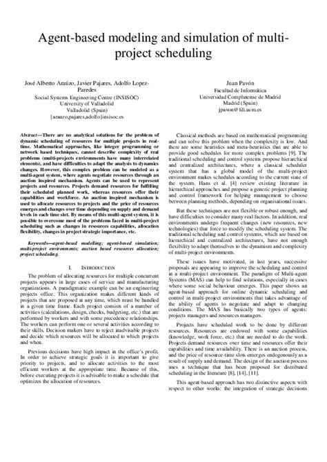 Pdf Agent Based Modeling And Simulation Of Multi Project Scheduling