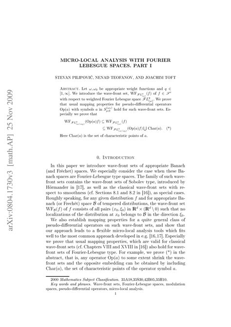 Pdf Micro Local Analysis In Fourier Lebesgue And Modulation Spaces Part I