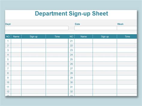EXCEL Of Department Sign Up Sheet Xlsx WPS Free Templates