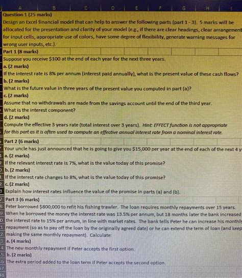 Solved 8 E G Question 1 25 Marks Design An Excel Financial