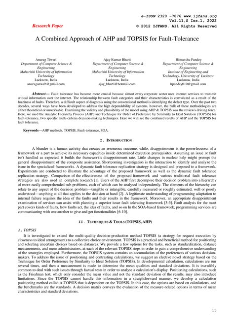 Pdf A Combined Approach Of Ahp And Topsis For Fault Tolerance