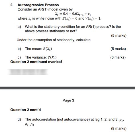 Solved 2 Autoregressive Process Consider An Ar 1 Model
