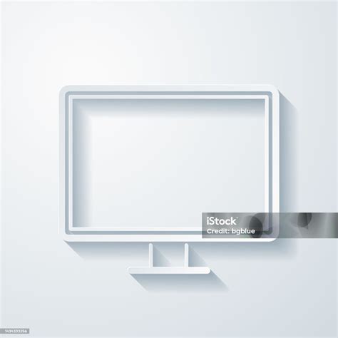 컴퓨터 모니터 빈 배경에 종이 잘라내기 효과가 있는 아이콘 169에 대한 스톡 벡터 아트 및 기타 이미지 169 3차원 형태 Hd 포맷 Istock