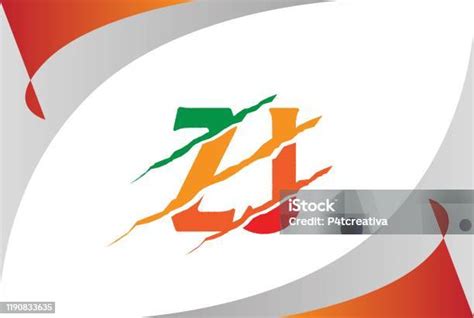여름 빨강 노란색 녹색 톤 Za 편지 템플릿 로고 디자인 스크래치 효과 갈고리 발톱에 대한 스톡 벡터 아트 및 기타 이미지