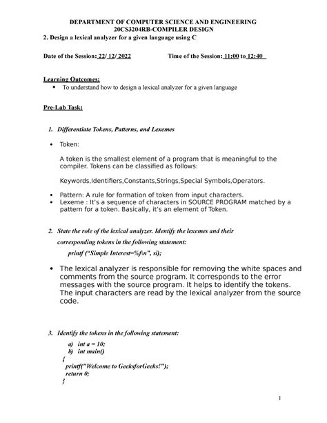 Lab CS RB Compiler Design LAB Workbook Studnt Copy DEPARTMENT OF COMPUTER SCIENCE AND