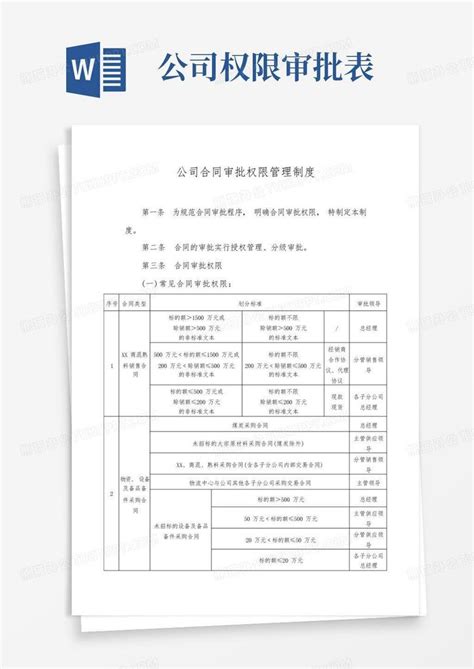 公司合同审批权限管理制度word模板下载编号qepvmaoz熊猫办公