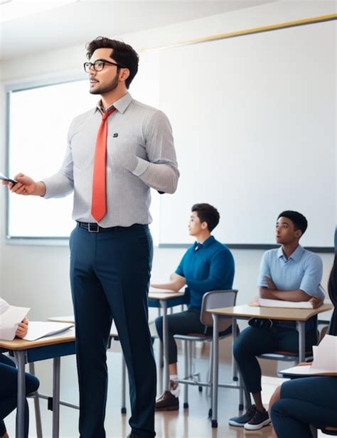 Premium Ai Image A Teacher Standing In Front Of A Classroom Lecturing To A Group Of Attentive