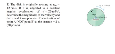 Solved The Disk Is Originally Rotating At 𝜔0 12 Rad S If