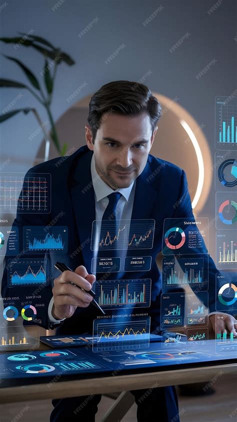 Key Performance Indicators Kpi On Business Dashboard Businessman Analyzing Metrics Premium Ai