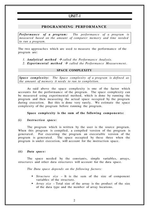 Data Structures And Algorithm Notes Unit I Program M I N G Perfor Ma N Ce Perf O R M A N C E