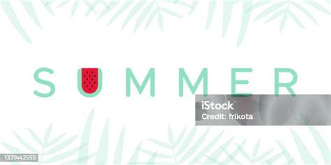 여름 문자 문자 U수박 열대 잎 수평 형식입니다 벡터 일러스트레이션 플랫 디자인 개념에 대한 스톡 벡터 아트 및 기타 이미지 Istock