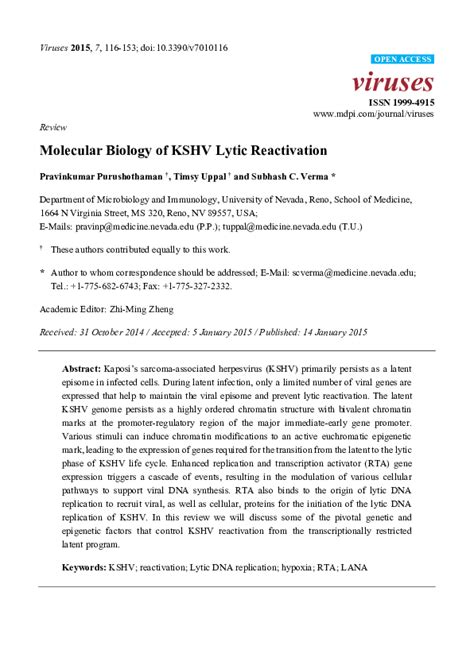 Pdf Kshv Lytic Reactivation Molecular Insights