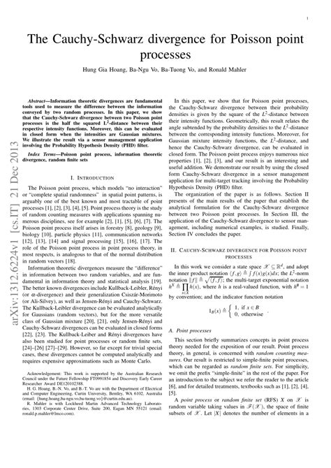 Pdf The Cauchy Schwarz Divergence For Poisson Point Processes