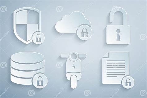 Set Electric Scooter Open Padlock Server Security With Document And