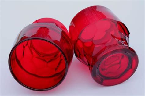 Georgian Pattern Drinking Glasses Set Ruby Red Glass Old Fashioned