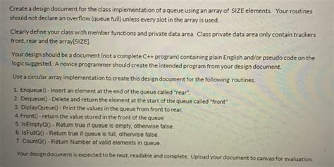 Solved Create A Design Document For The Class Implementation
