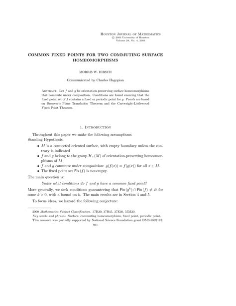 Pdf Common Fixed Points For Two Commuting Surface Homeomorphisms