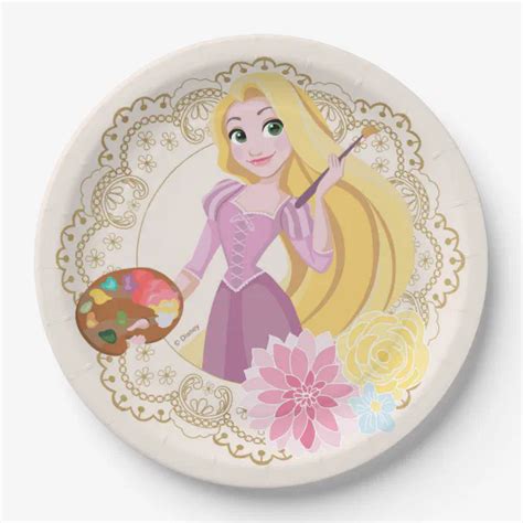 Princess Rapunzel Floral Gold Confetti Paper Plates Zazzle