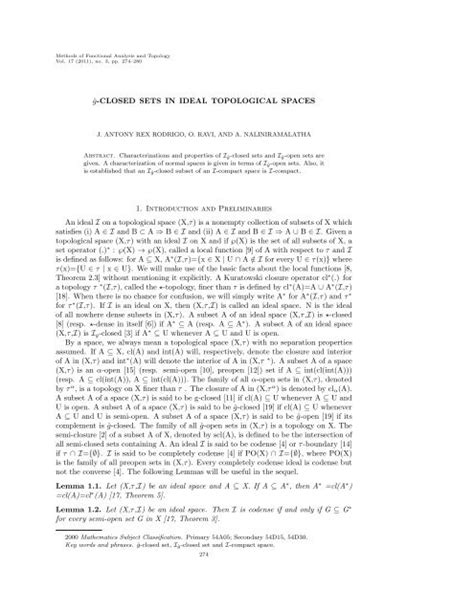 G Closed Sets In Ideal Topological Spaces 1 Introduction
