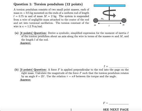 Solved Question 1 Torsion Pendulum 12 Points A Torsion Pendulum Consists Of Two Small Point