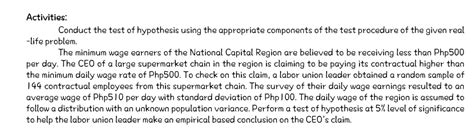 Activities Conduct The Test Of Hypothesis StudyX