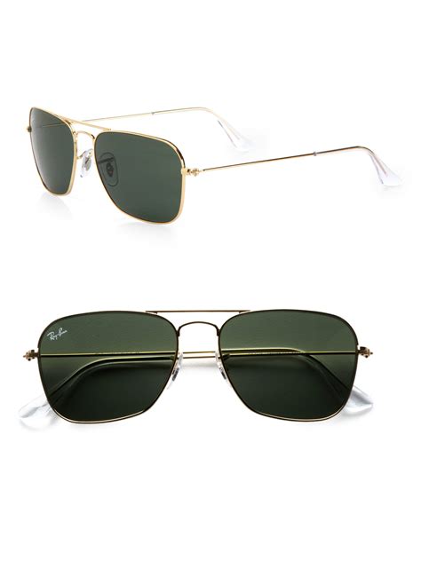 Ray Ban Caravan Rectangular Sunglasses In Gold For Men Lyst