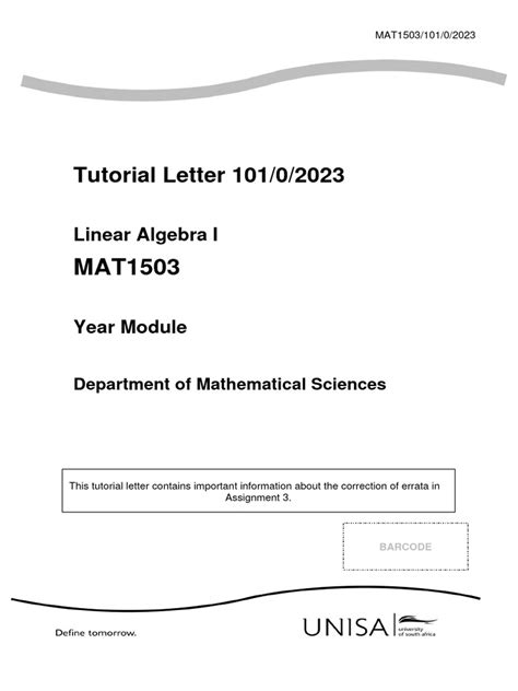 Mat1503 Tl101 2023 Assignment 3 Errata Pdf Determinant Matrix Mathematics