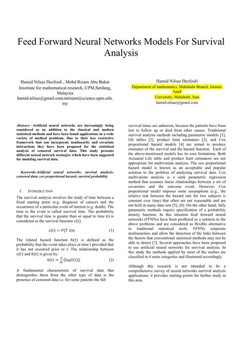 pdf feed forward neural networks models for survival analysis
