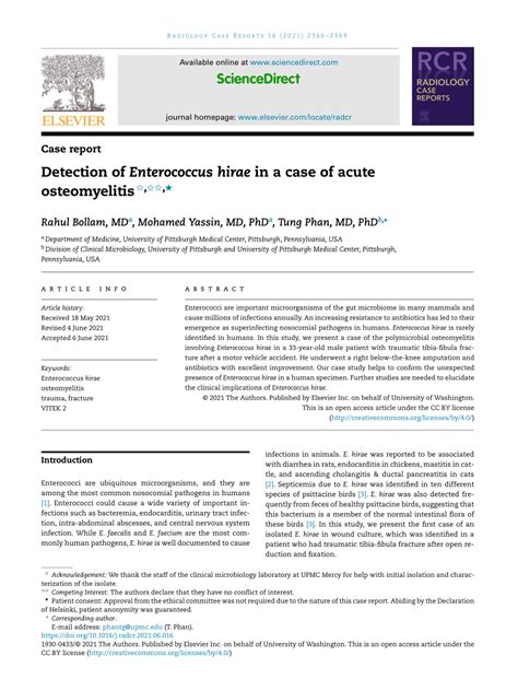 Pdf Detection Of Enterococcus Hirae In A Case Of Acute Osteomyelitis
