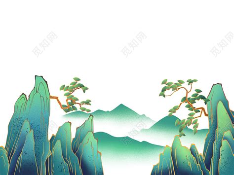 手绘国潮山水元素山峰PNG素材免费下载 觅知网