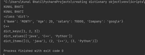 Python Program For Creating Dictionary Object Kunalbhati
