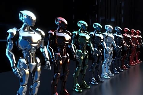 Premium Ai Image Robots Stand In Line Neural Network Ai Generated